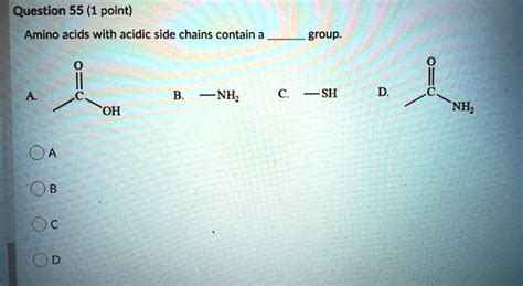 Solved Question 55 1 Point Amino Acids With Acidic Side Chains