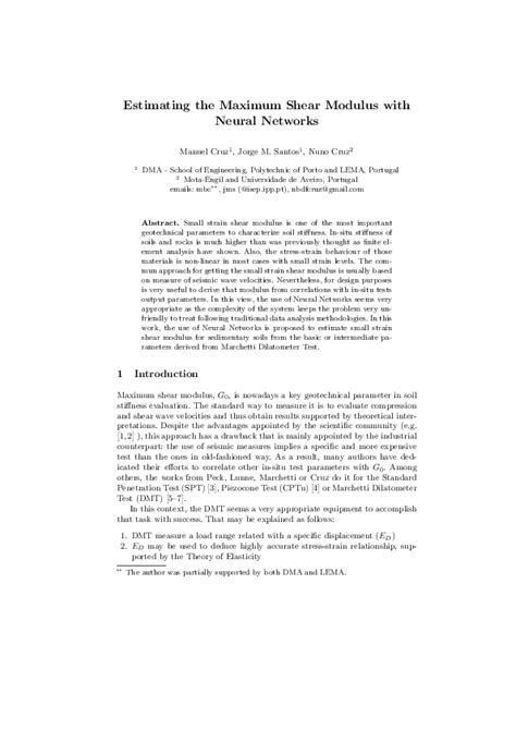 Pdf Estimating The Maximum Shear Modulus With Neural Networks