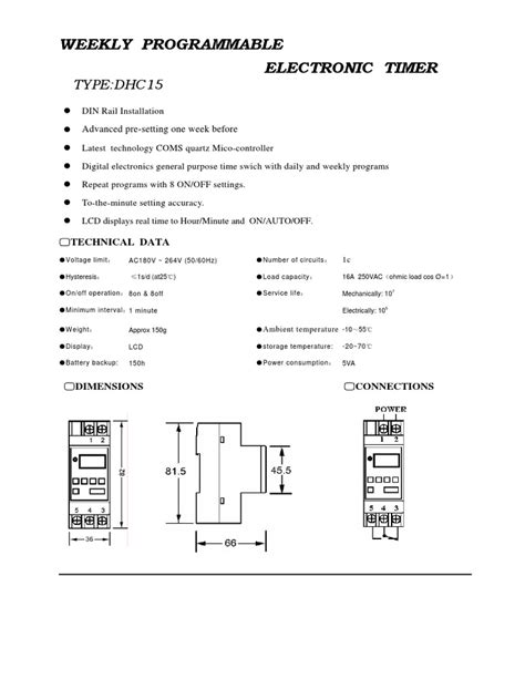 Weekly Programmable Electronic Timer Dhc15 Pdf Timer Switch