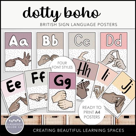 Dotty Boho Bsl Posters British Sign Language Neutral Class Decor