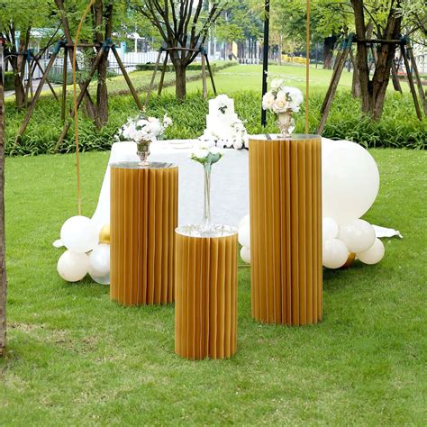 Gold Folding Diy Accordion Pillar Cardboard Display Stand Pedestal Box