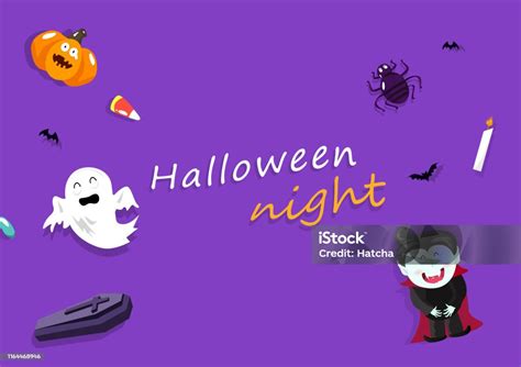 할로윈 밤 인사말 카드 상단보기 행복 축하 뱀파이어 호박 미라와 유령 귀여운 만화 캐릭터 포스터 배경 벡터 0명에 대한 스톡 벡터 아트 및 기타 이미지 Istock