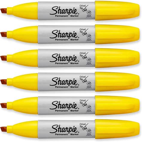 Sharpie Permanent Markers Chisel Tip 6 Count Yellow Office Products