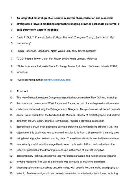 Pdf An Integrated Biostratigraphic Seismic Reservoir Characterisation And Numerical