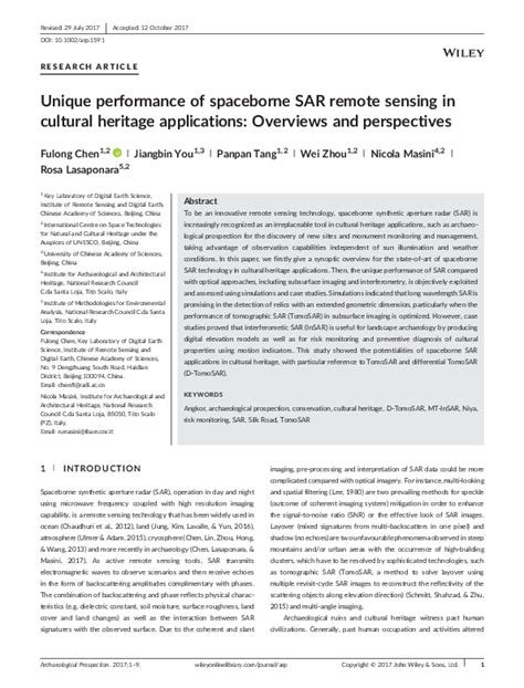 Pdf Unique Performance Of Spaceborne Sar Remote Sensing In Cultural Heritage Applications