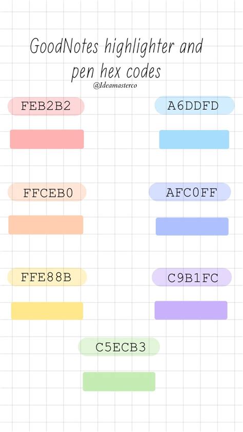 Lovely Pastel Goodnotes Hex Codes Color Coding Notes Good Notes Notes Inspiration