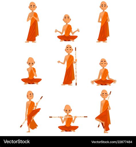 Buddhist Monks Cartoon Characters In Different Vector Image