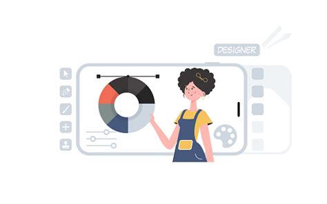 한 여성이 허리 깊숙이 서서 색상 팔레트를 들고 있습니다 디자인 프레젠테이션을 위한 요소 교육에 대한 스톡 벡터 아트 및 기타