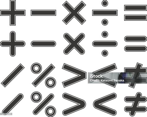 Set Of Black And White Vector Illustrations Of Arithmetic Symbols For