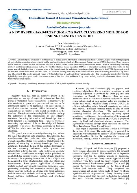 Pdf A New Hybrid Hard Fuzzy K Mfcm Data Clustering Method For Finding Cluster Centroid