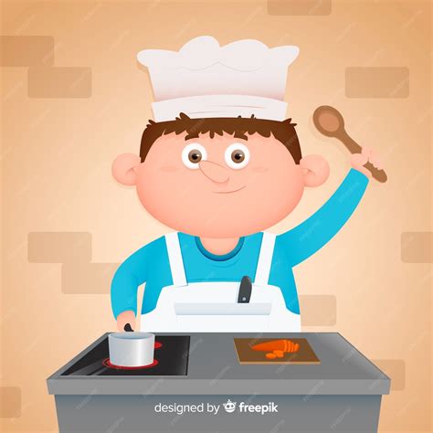 Chico Cocinando En La Cocina Vector Gratis