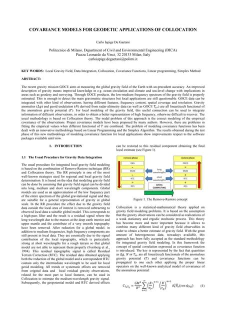 Covariance Models For Geodetic Applications Of Collocation Brief Version Pdf