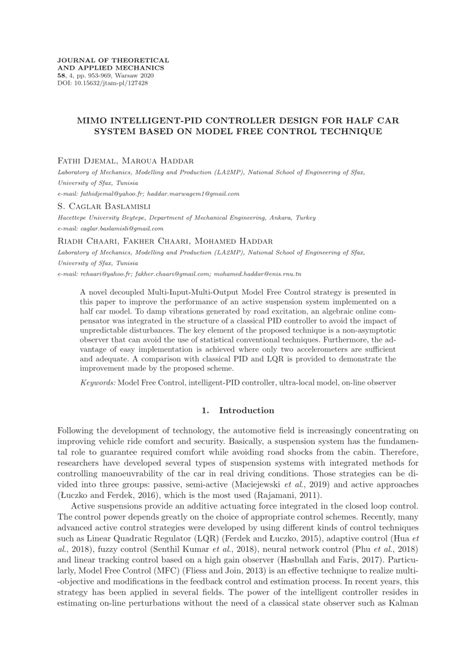 pdf mimo intelligent pid controller design for half car system based