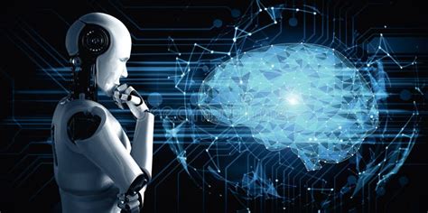 Mlb Thinking Ai Humanoid Robot Analyzing Hologram Screen Showing