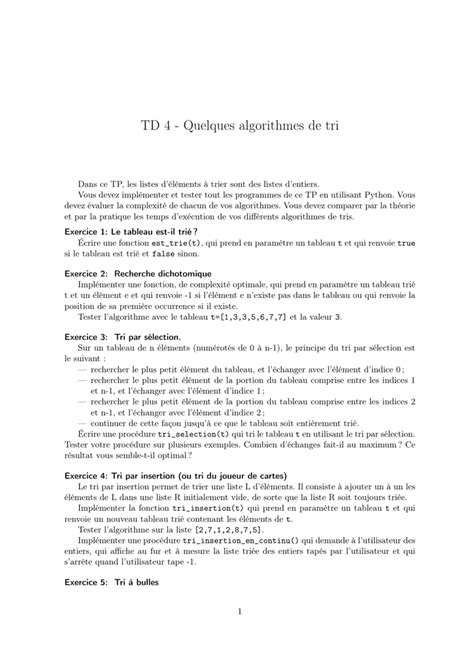 TD Quelques Algorithmes De Tri