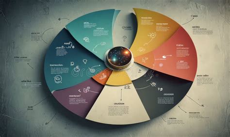 Colorful Pie Chart With Central Red Circle And Various Slices Representing Different Sections