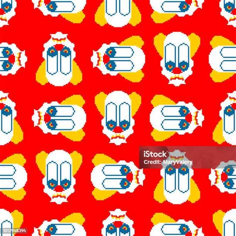 무서운 광대 픽셀 아트 패턴입니다 8 비트 배경입니다 디지털 악몽 장식 벡터 어릿광대 서커스 공연자에 대한 스톡 벡터 아트 및 기타 이미지 어릿광대 서커스 공연자 로고