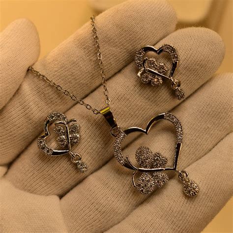 Beautiful Heart Design Gold Plated Real Stones Necklace Set For Girls