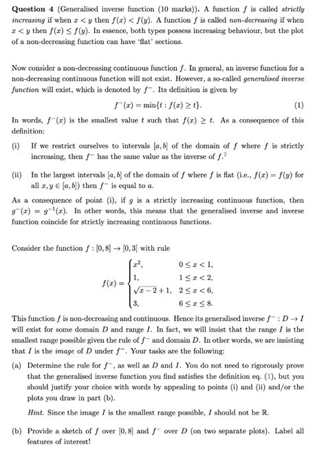 Solved Question Generalised Inverse Function Marks Chegg