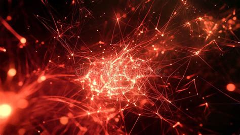 Abstract Red Network Of Glowing Lines And Nodes In A Futuristic Digital Space Stock Illustration