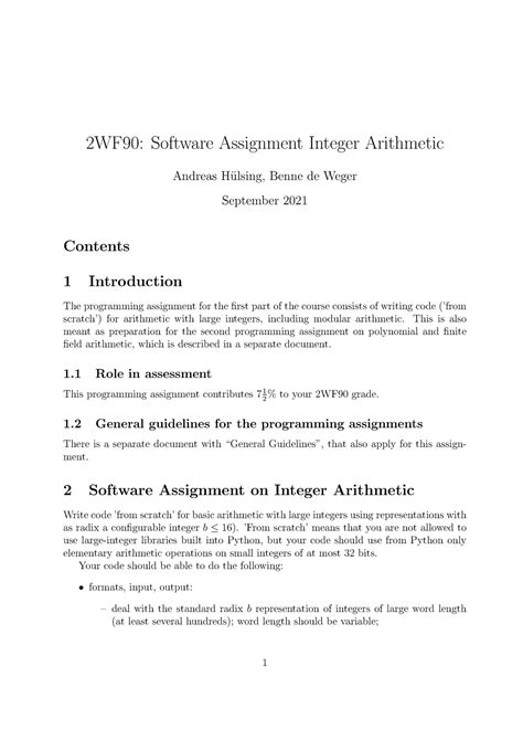 software assignment 2wf90 2021 1 integer arithmetic 2wf90 software