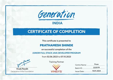 Prathamesh Shinde On Linkedin Generationindia Vinsys Javafullstack