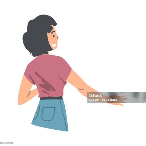 짧은 인사말이나 이별 전통 벡터 일러스트로 흔들기 위해 손을 주는 행복한 여성 개념에 대한 스톡 벡터 아트 및 기타 이미지 개념 긍정적인 감정 표현 모임 Istock