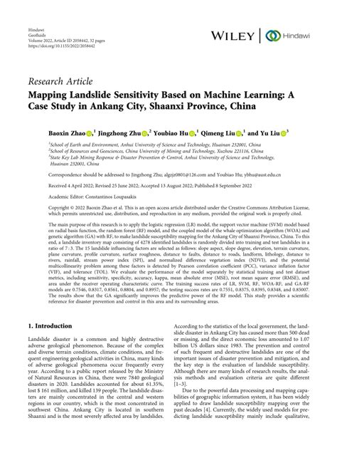 PDF Mapping Landslide Sensitivity Based On Machine Learning A Case Study In Ankang City