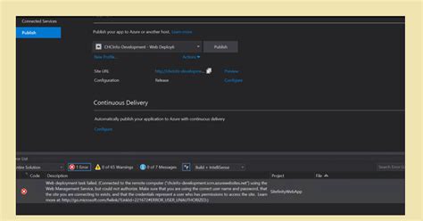 Web Deployment Task Failed Erroruserunauthorized