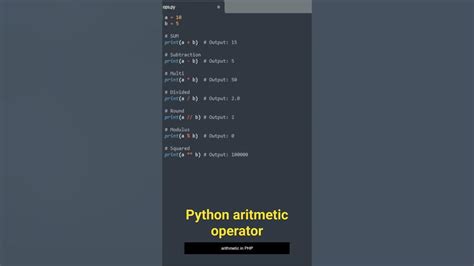 Aritmetic Operator In Python Python Pythonprogramming Shorts Youtube