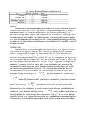 Lab 5 Report Rotational Motion Centripetal Force Docx Part Abstract Introduction Discussion