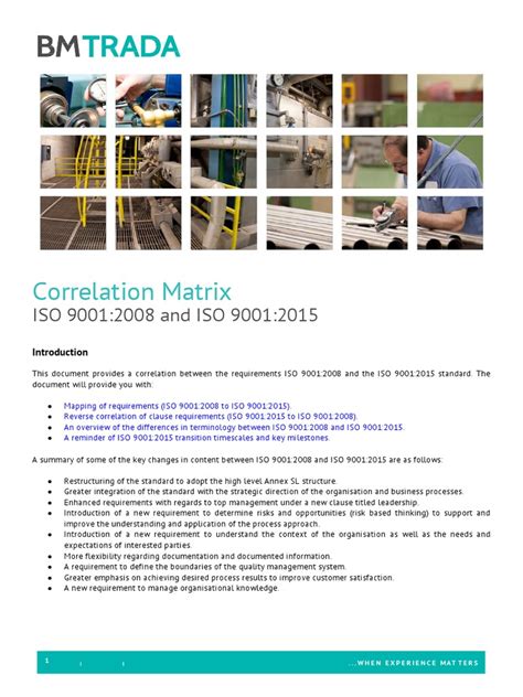 Bm Trada Iso 9001 Correlation Matrix Pdf Quality Management Iso 9000