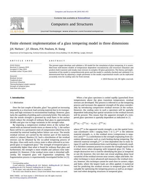 Pdf Finite Element Implementation Of A Glass Tempering Model In Three