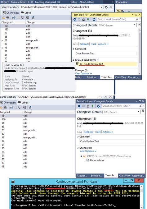 Visual Studio 2015 Remove A TFS Changeset Link From A Closed Code