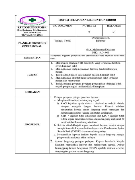 Spo Sistem Pelaporan Medication Error Pdf