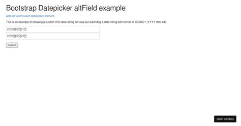Bootstrap Datepicker Altfield Alternatives Codesandbox