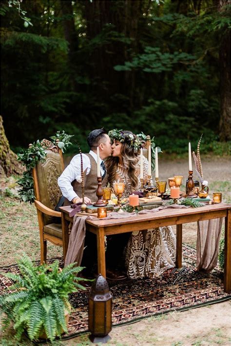 Bohemian Destination Wedding In Camp Lane Oregon Forest Theme