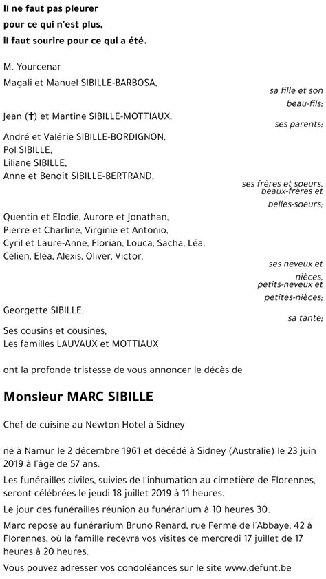 Avis De Décès De Marc Sibille Décédé Le 23 06 2019 à Annonce