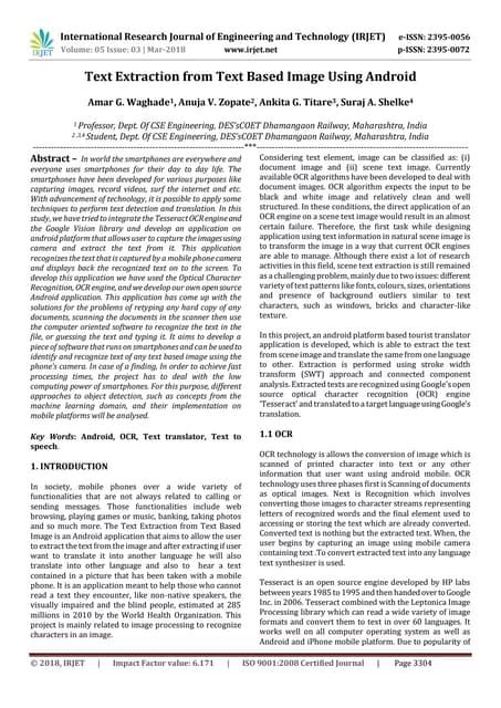 Irjet Text Extraction From Text Based Image Using Android Pdf