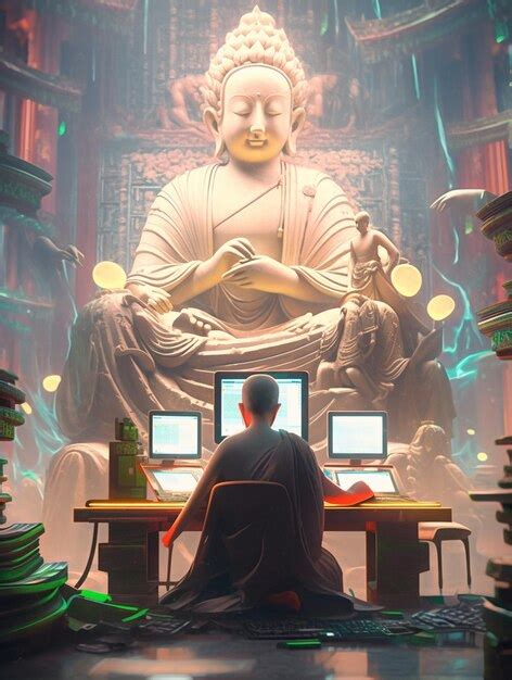 Premium Photo There Is A Man Sitting At A Desk With A Computer Generative Ai