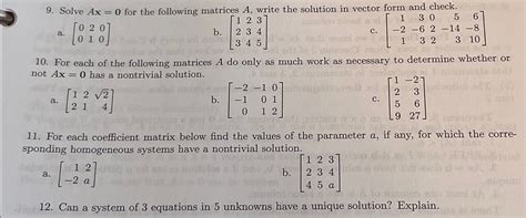 solve ax 0 ﻿for the following matrices a ﻿write the