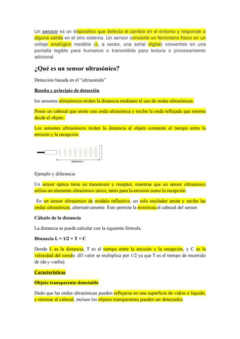 Sensor Ultrasónico Un Sensor Es Un Dispositivo Que Detecta El Cambio En El Entorno Y Responde