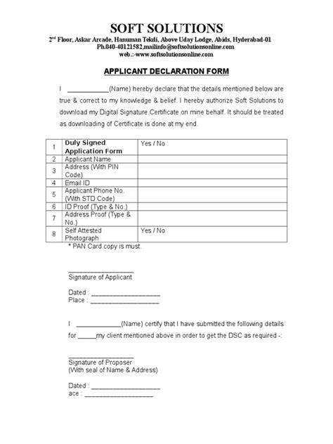 Applicant Declaration Form Attach With Dsc Form Pdf Identity Document Government And