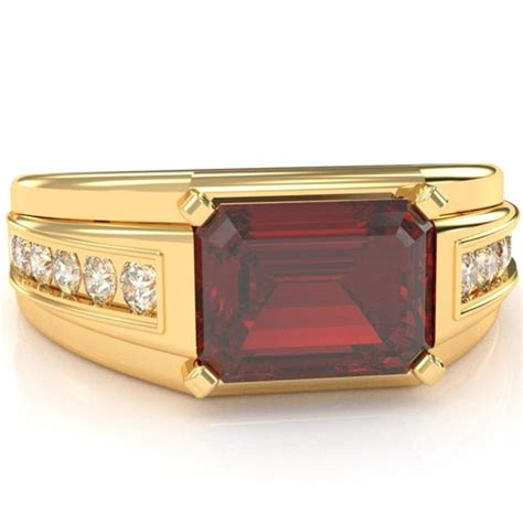 14k Solid Yellow Gold Lab Grown Diamond And Created Ruby Mens Ring Size