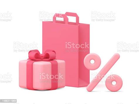 쇼핑 판매 선물 상자 종이 패키지 퍼센트 상업 프로모션 3d 아이콘 현실적인 벡터 일러스트 레이 션 쇼핑백에 대한 스톡 벡터
