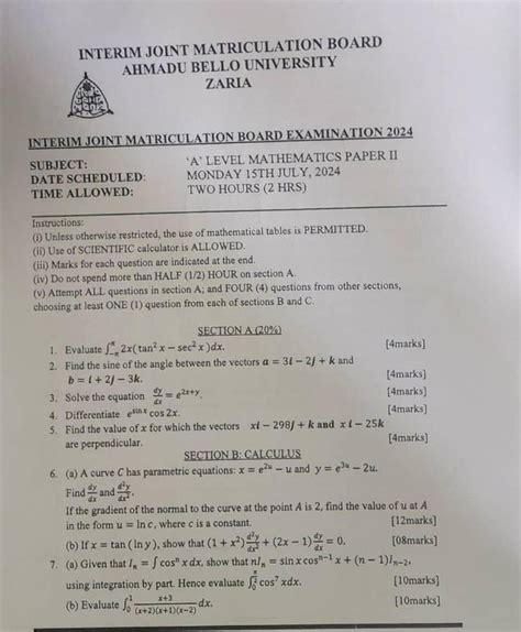 Alevel Mathematics Paper Ii Questions And Answers Donzico Exam Helpdesk
