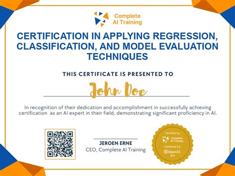Certification In Applying Regression Classification And Model Evaluation Techniques