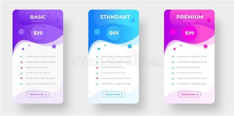 pricing plans table and pricing chart price list for web or app ui ux