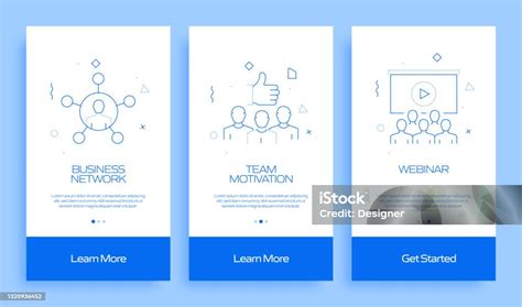 평면 아이콘이 있는 모바일 앱 페이지 화면을 타고 온보딩하는 현대 비즈니스 컨셉 Ux Ui 디자인 템플릿 벡터 일러스트레이션 0명에 대한 스톡 벡터 아트 및 기타 이미지