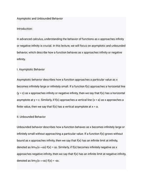 Asymptotic And Unbounded Behavior Asymptotic And Unbounded Behavior